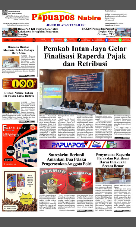 Edisi 09 Agustus 2023 Papuaposnabire Baca Biar Ko Tau