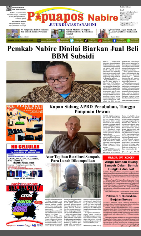 Edisi 22 September 2022 Papuaposnabire Baca Biar Ko Tau